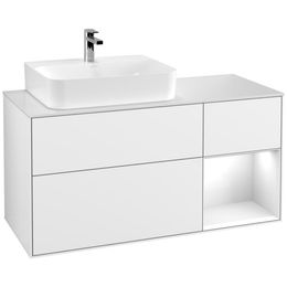 Villeroy & Boch Villeroy und Boch Finion Waschtischunterschrank G151GFGF 120cm, Abdeckplatte white matt, Emotion, Regal links Glossy white lacquer, Glossy white lacquer
