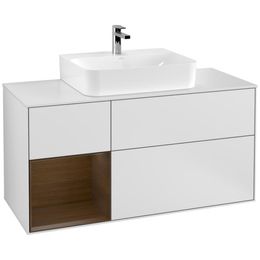 Villeroy & Boch Villeroy und Boch Finion Waschtischunterschrank F161GNMT 120cm, Abdeckplatte white matt, Regal links Walnut veneer, White matt lacquer