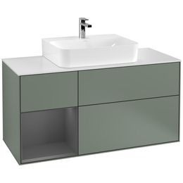 Villeroy & Boch Villeroy und Boch Finion Waschtischunterschrank F161GKGM 120cm, Abdeckplatte white matt, Regal links Anthracite matt, Olive Matt Lacquer