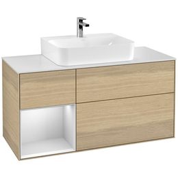 Villeroy & Boch Villeroy und Boch Finion Waschtischunterschrank F161MTPC 120cm, Abdeckplatte white matt, Regal links White matt lacquer, Oak Veneer