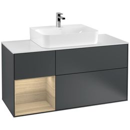 Villeroy & Boch Villeroy und Boch Finion Waschtischunterschrank F161PCHG 120cm, Abdeckplatte white matt, Regal links Oak Veneer, Midnight Blue Matt Lacquer