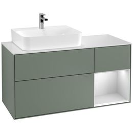 Villeroy & Boch Villeroy und Boch Finion Waschtischunterschrank G151MTGM 120cm, Abdeckplatte white matt, Emotion, Regal links White matt lacquer, Olive Matt Lacquer