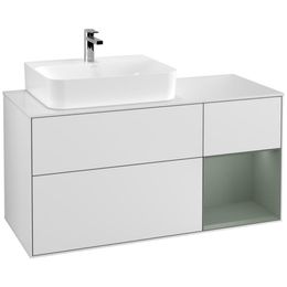 Villeroy & Boch Villeroy und Boch Finion Waschtischunterschrank G151GMMT 120cm, Abdeckplatte white matt, Emotion, Regal links Olive Matt Lacquer, White matt lacquer