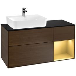 Villeroy & Boch Villeroy und Boch Finion Waschtischunterschrank G152HFGN 120cm, Abdeckplatte black matt, Emotion, Regal links Gold matt, Walnut veneer
