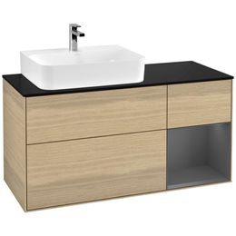 Villeroy & Boch Villeroy und Boch Finion Waschtischunterschrank G152GKPC 120cm, Abdeckplatte black matt, Emotion, Regal links Anthracite matt, Oak Veneer