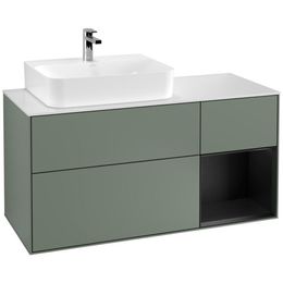 Villeroy & Boch Villeroy und Boch Finion Waschtischunterschrank F151PDGM 120cm, Abdeckplatte white matt, Regal rechts Black matt lacquer, Olive Matt Lacquer
