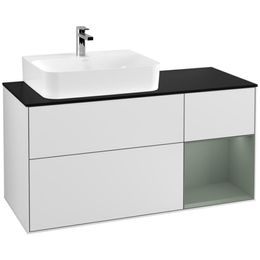 Villeroy & Boch Villeroy und Boch Finion Waschtischunterschrank G152GMMT 120cm, Abdeckplatte black matt, Emotion, Regal links Olive Matt Lacquer, White matt lacquer