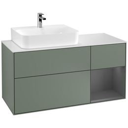 Villeroy & Boch Villeroy und Boch Finion Waschtischunterschrank F151GKGM 120cm, Abdeckplatte white matt, Regal rechts Anthracite matt, Olive Matt Lacquer
