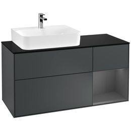 Villeroy & Boch Villeroy und Boch Finion Waschtischunterschrank F152GKHG 120cm, Abdeckplatte black matt, Regal rechts Anthracite matt, Midnight Blue Matt Lacquer