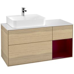 Villeroy & Boch Villeroy und Boch Finion Waschtischunterschrank F151HBPC 120cm, Abdeckplatte white matt, Regal rechts Peony, Oak Veneer