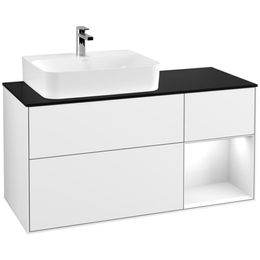 Villeroy & Boch Villeroy und Boch Finion Waschtischunterschrank F152GFGF 120cm, Abdeckplatte black matt, Regal rechts Glossy white lacquer, Glossy white lacquer