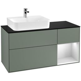 Villeroy & Boch Villeroy und Boch Finion Waschtischunterschrank F152MTGM 120cm, Abdeckplatte black matt, Regal rechts White matt lacquer, Olive Matt Lacquer