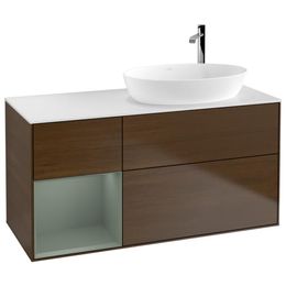 Villeroy & Boch Villeroy und Boch Finion Waschtischunterschrank G921GMGN 120cm, Abdeckplatte white matt, Emotion, Regale Olive matt lacquer, Walnut veneer