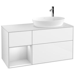 Villeroy & Boch Villeroy und Boch Finion Waschtischunterschrank G921MTGF 120cm, Abdeckplatte white matt, Emotion, Regale White matt lacquer, Glossy white lacquer