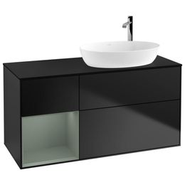 Villeroy & Boch Villeroy und Boch Finion Waschtischunterschrank G922GMPD 120cm, Abdeckplatte black matt, Emotion, Regale Olive matt lacquer, Black matt lacquer