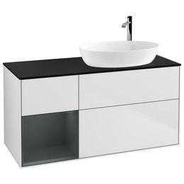 Villeroy & Boch Villeroy und Boch Finion Waschtischunterschrank G922HGMT 120cm, Abdeckplatte black matt, Emotion, Regale Midnight matt lacquer, White matt lacquer