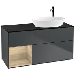 Villeroy & Boch Villeroy und Boch Finion Waschtischunterschrank G922PCHG 120cm, Abdeckplatte black matt, Emotion, Regale Oak Veneer, Midnight Blue Matt Lacquer