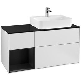 Villeroy & Boch Villeroy und Boch Finion Waschtischunterschrank G142PDMT 120cm, Abdeckplatte black matt, Emotion, Regal links Black matt lacquer, White matt lacquer