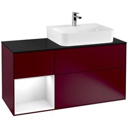 Villeroy & Boch Villeroy und Boch Finion Waschtischunterschrank G142GFHB 120cm, Abdeckplatte black matt, Emotion, Regal links Glossy white lacquer, Peony Matt