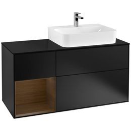 Villeroy & Boch Villeroy und Boch Finion Waschtischunterschrank G142GNPD 120cm, Abdeckplatte black matt, Emotion, Regal links Walnut veneer, Black matt lacquer