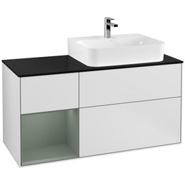 Villeroy & Boch Villeroy und Boch Finion Waschtischunterschrank G142GMMT 120cm, Abdeckplatte black matt, Emotion, Regal links Olive Matt Lacquer, White matt lacquer