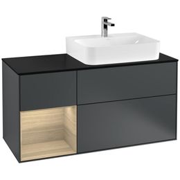 Villeroy & Boch Villeroy und Boch Finion Waschtischunterschrank G142PCHG 120cm, Abdeckplatte black matt, Emotion, Regal links Oak Veneer, Midnight Blue Matt Lacquer