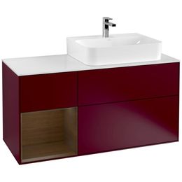 Villeroy & Boch Villeroy und Boch Finion Waschtischunterschrank F141GNHB 120cm, Abdeckplatte glass white Matt, Regal links Walnut veneer, Peony Matt