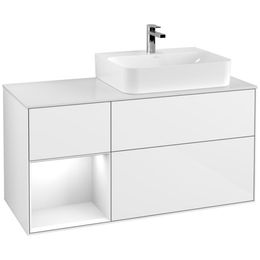 Villeroy & Boch Villeroy und Boch Finion Waschtischunterschrank F141GFGF 120cm, Abdeckplatte glass white Matt, Regal links Glossy white lacquer, Glossy white lacquer