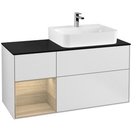 Villeroy & Boch Villeroy und Boch Finion Waschtischunterschrank G142PCMT 120cm, Abdeckplatte black matt, Emotion, Regal links Oak Veneer, White matt lacquer