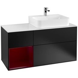 Villeroy & Boch Villeroy und Boch Finion Waschtischunterschrank F141HBPD 120cm, Abdeckplatte glass white Matt, Regal links Peony, Black matt lacquer