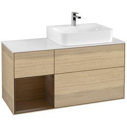 Villeroy & Boch Villeroy und Boch Finion Waschtischunterschrank F141GNPC 120cm, Abdeckplatte glass white Matt, Regal links Walnut veneer, Oak Veneer