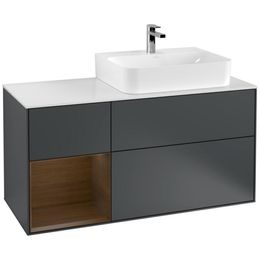 Villeroy & Boch Villeroy und Boch Finion Waschtischunterschrank F141GNHG 120cm, Abdeckplatte glass white Matt, Regal links Walnut veneer, Midnight Blue Matt Lacquer