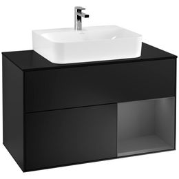 Villeroy & Boch Villeroy und Boch Finion Waschtischunterschrank G122GKPD 100cm, Abdeckplatte black matt, Emotion, Regal rechts Anthracite matt, Black matt lacquer