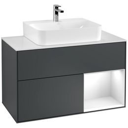 Villeroy & Boch Villeroy und Boch Finion Waschtischunterschrank G121GFHG 100cm, Abdeckplatte white matt, Emotion, Regal rechts Glossy white lacquer, Midnight Blue Matt Lacquer