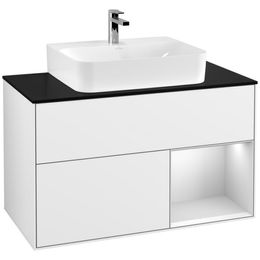 Villeroy & Boch Villeroy und Boch Finion Waschtischunterschrank G122MTGF 100cm, Abdeckplatte black matt, Emotion, Regal rechts White matt lacquer, Glossy white lacquer