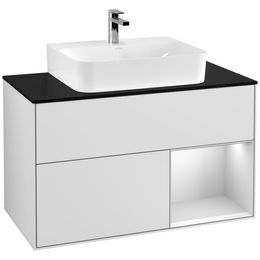 Villeroy & Boch Villeroy und Boch Finion Waschtischunterschrank G122MTMT 100cm, Abdeckplatte black matt, Emotion, Regal rechts White matt lacquer, White matt lacquer