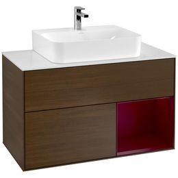 Villeroy & Boch Villeroy und Boch Finion Waschtischunterschrank F121HBGN 100cm, Abdeckplatte wei&szlig; matt, Regal rechts Peony, Walnut veneer