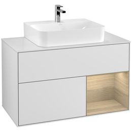 Villeroy & Boch Villeroy und Boch Finion Waschtischunterschrank F121PCMT 100cm, Abdeckplatte wei&szlig; matt, Regal rechts Oak Veneer, White matt lacquer