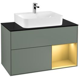 Villeroy & Boch Villeroy und Boch Finion Waschtischunterschrank F122HFGM 100cm, Abdeckplatte black matt, Regal rechts Gold matt, Olive Matt Lacquer