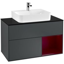 Villeroy & Boch Villeroy und Boch Finion Waschtischunterschrank F122HBHG 100cm, Abdeckplatte black matt, Regal rechts Peony, Midnight Blue Matt Lacquer