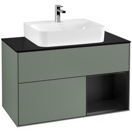 Villeroy & Boch Villeroy und Boch Finion Waschtischunterschrank F122PDGM 100cm, Abdeckplatte black matt, Regal rechts Black matt lacquer, Olive Matt Lacquer