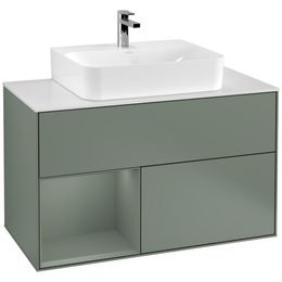 Villeroy & Boch Villeroy und Boch Finion Waschtischunterschrank G111GMGM 100cm, Abdeckplatte white matt, Emotion, Regal links Olive Matt Lacquer, Olive Matt Lacquer