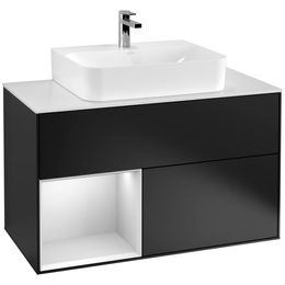 Villeroy & Boch Villeroy und Boch Finion Waschtischunterschrank G111MTPD 100cm, Abdeckplatte white matt, Emotion, Regal links White matt lacquer, Black matt lacquer