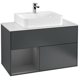 Villeroy & Boch Villeroy und Boch Finion Waschtischunterschrank G111GKHG 100cm, Abdeckplatte white matt, Emotion, Regal links Anthracite matt, Midnight Blue Matt Lacquer