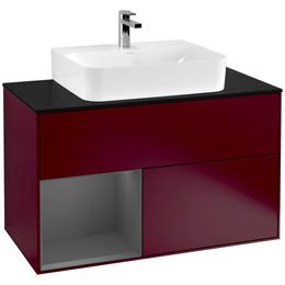 Villeroy & Boch Villeroy und Boch Finion Waschtischunterschrank G112GKHB 100cm, Abdeckplatte black matt, Emotion, Regal links Anthracite matt, Peony Matt