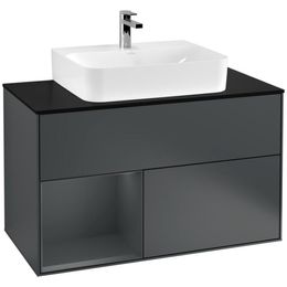 Villeroy & Boch Villeroy und Boch Finion Waschtischunterschrank G112HGHG 100cm, Abdeckplatte black matt, Emotion, Regal links Midnight Blue Matt Lacquer, Midnight Blue Matt Lacquer