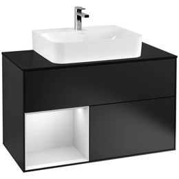 Villeroy & Boch Villeroy und Boch Finion Waschtischunterschrank G112MTPD 100cm, Abdeckplatte black matt, Emotion, Regal links White matt lacquer, Black matt lacquer