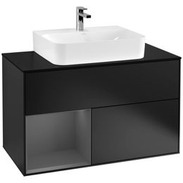 Villeroy & Boch Villeroy und Boch Finion Waschtischunterschrank F112GKPD 100cm, Abdeckplatte white matt, Regal links Anthracite matt, Black matt lacquer