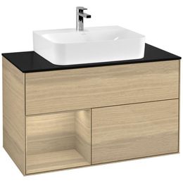 Villeroy & Boch Villeroy und Boch Finion Waschtischunterschrank G112PCPC 100cm, Abdeckplatte black matt, Emotion, Regal links Oak Veneer, Oak Veneer