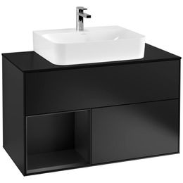 Villeroy & Boch Villeroy und Boch Finion Waschtischunterschrank F112PDPD 100cm, Abdeckplatte white matt, Regal links Black matt lacquer, Black matt lacquer